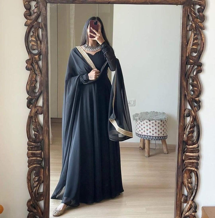 GOLDEN MAYURI STITCHED SUIT MAXI AND DUPATTA – MA Clothing store